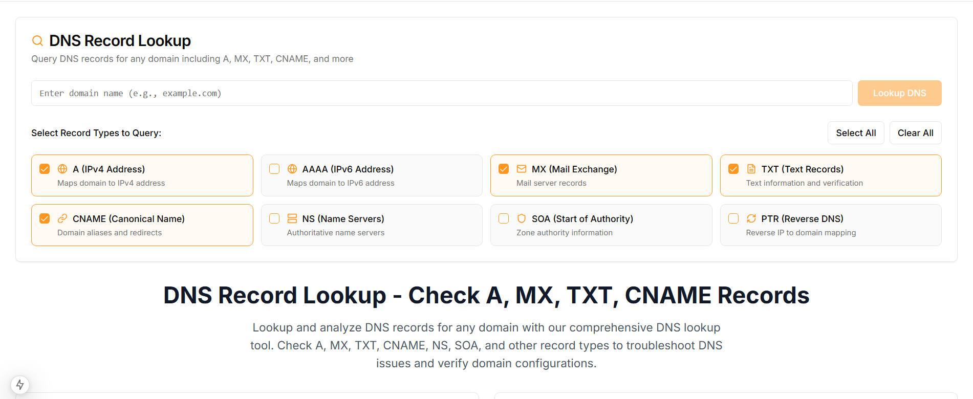 DNS Record Lookup - A, MX, TXT, CNAME, NS Records Checker ...